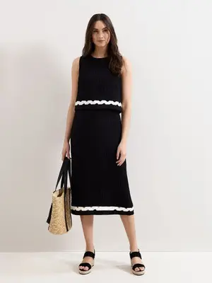 PHASE EIGHT Plisse Midi Dress With Scalloped Hem
