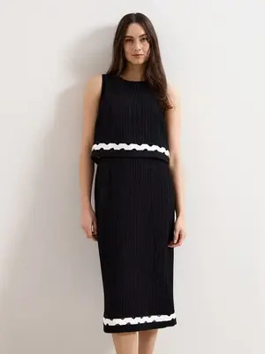 PHASE EIGHT Plisse Midi Dress With Scalloped Hem