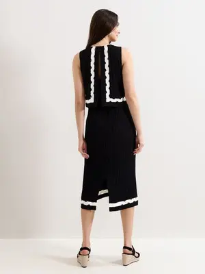 PHASE EIGHT Plisse Midi Dress With Scalloped Hem