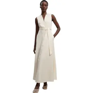 Karen Millen Tailored Linen Wrap Maxi Dress - Ivory