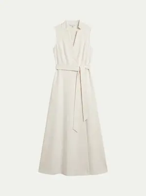 Karen Millen Tailored Linen Wrap Maxi Dress - Ivory