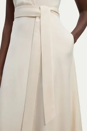 Karen Millen Tailored Linen Wrap Maxi Dress - Ivory