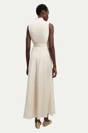 Karen Millen Tailored Linen Wrap Maxi Dress - Ivory
