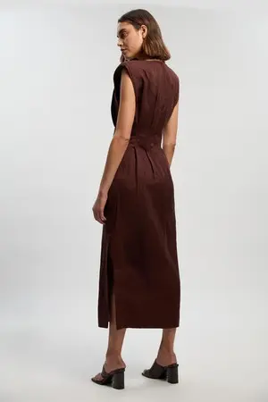 Karen Millen Linen Blend Pintuck Midi Dress - Chocolate