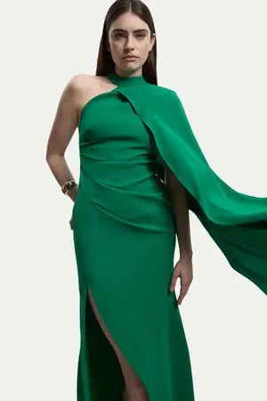 Karen Millen One Shoulder Cape Sleeve Maxi Dress