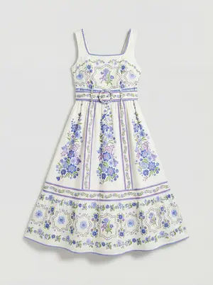 Coast Floral Print Cotton Square Neck Midi Dress