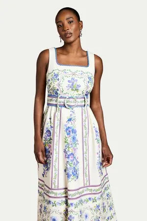 Coast Floral Print Cotton Square Neck Midi Dress
