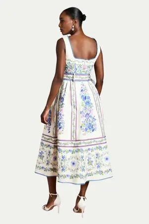 Coast Floral Print Cotton Square Neck Midi Dress