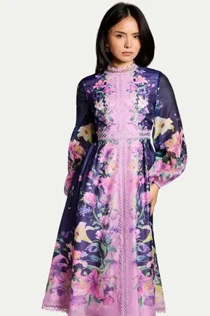 Coast Petite Organza Floral Lace Trim Midi Dress