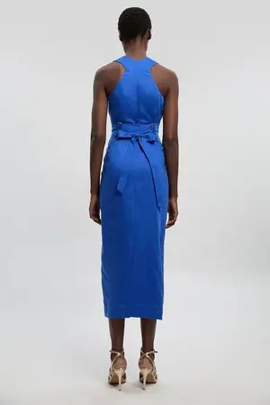 Karen Millen Tailored Linen Corset Back Midi Dress