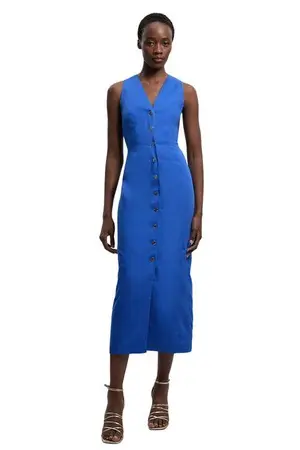 Karen Millen Tailored Linen Corset Back Midi Dress - Cobalt
