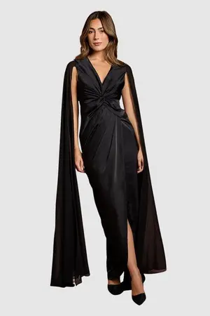 Coast Satin Cape Sleeve Maxi Dress - Black