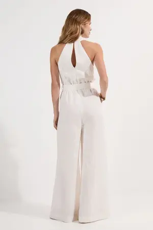 Karen Millen Linen Blend Wide Leg Halterneck Jumpsuit With Belt