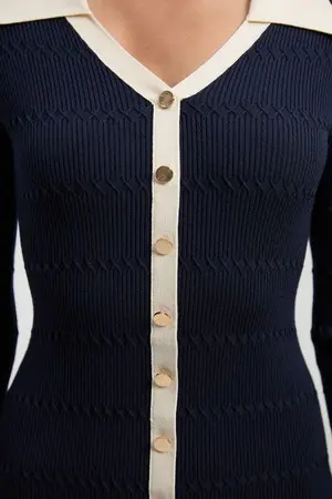 Karen Millen Rib Contrast Button Knit Midi Dress