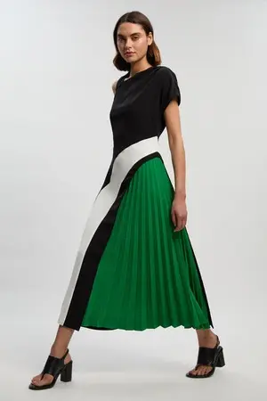Karen Millen Colour Block Pleated Midi Dress