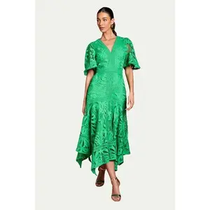 Coast Placement Lace Hanky Hem Dress - Green