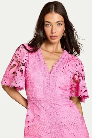 Coast Placement Lace Hanky Hem Dress - Pink