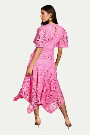 Coast Placement Lace Hanky Hem Dress - Pink