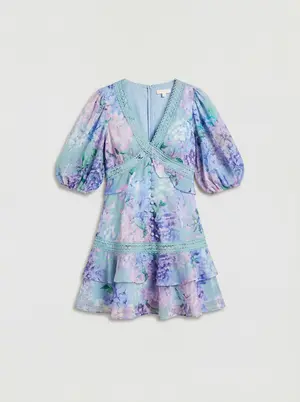 Coast Lace Trim Puff Sleeve Organza Mini Dress