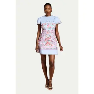 Coast Placement Print Short Sleeve Mini Dress - Blue