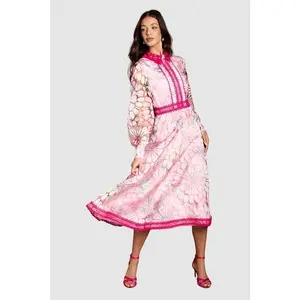Coast Contrast Collar Lace Trim Midi Dress - Pink