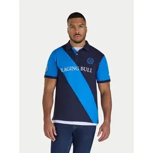 RAGING BULL Diagonal Stripe Polo Shirt - Navy