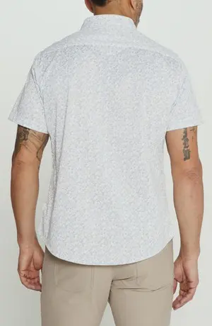 7 Diamonds The Wes Abstract Leaf Print Short Sleeve Stretch Button-up Shirt - Blue