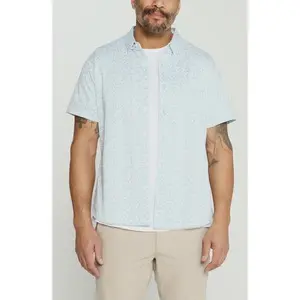 7 Diamonds The Wes Abstract Leaf Print Short Sleeve Stretch Button-up Shirt - Green