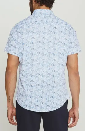 7 Diamonds Palmline Tree Print Short Sleeve Stretch Button-up Shirt