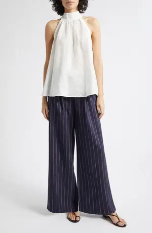 REISS Rae Stripe Belted Wide Leg Pants