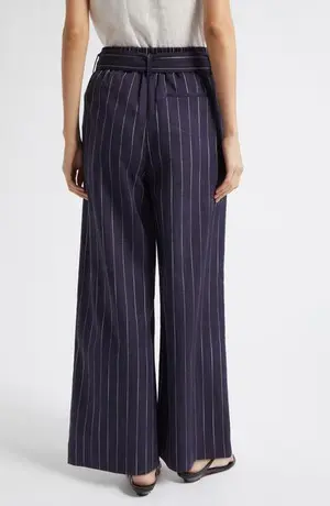 REISS Rae Stripe Belted Wide Leg Pants