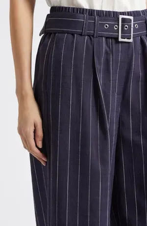 REISS Rae Stripe Belted Wide Leg Pants