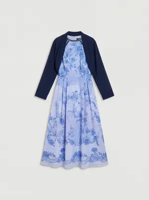 Coast Placement Print Organza Halterneck Midi Dress With Bow Shoulder Detail