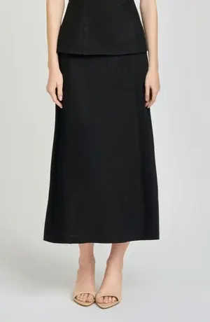 WAYF Hannah Lovey Porter Capri Linen Blend Midi Skirt - Black