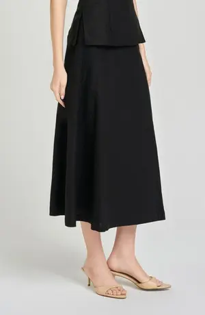 WAYF Hannah Lovey Porter Capri Linen Blend Midi Skirt - Black