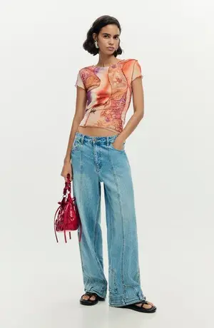 Desigual Print Mesh Crop Top