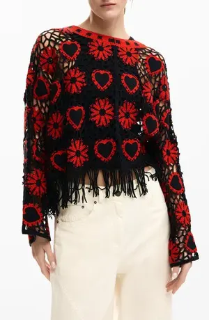 Desigual Fringe Sweater - Black