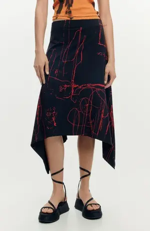 Desigual Print Handkerchief Hem Skirt - Black