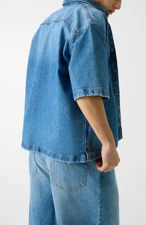 Guess Oversize Crop Stretch Cotton Denim Shirt