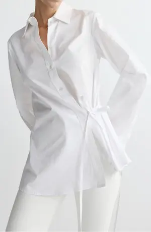 DL1961 Agnes Side Tie Cotton Button-up Shirt - Cloud