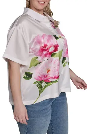 Karl Lagerfeld Paris Floral Placement Print Button-up Shirt
