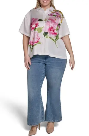 Karl Lagerfeld Paris Floral Placement Print Button-up Shirt