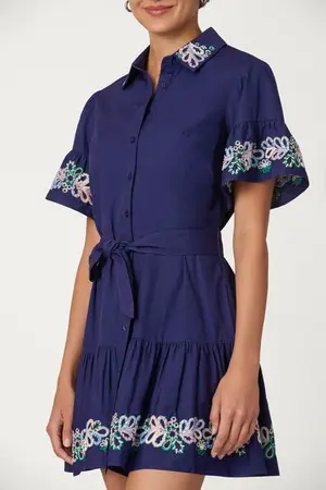 Shoshanna Beaded Cotton Poplin Mini Dress