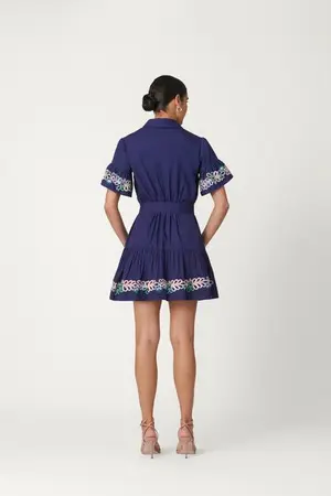 Shoshanna Beaded Cotton Poplin Mini Dress