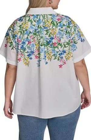 Karl Lagerfeld Paris Floral Print Cotton Sateen Shirt