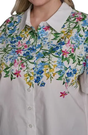 Karl Lagerfeld Paris Floral Print Cotton Sateen Shirt