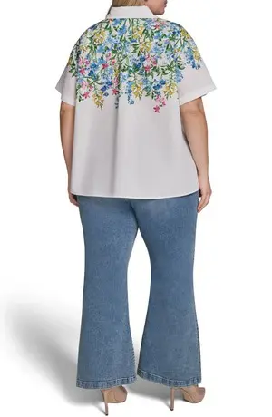 Karl Lagerfeld Paris Floral Print Cotton Sateen Shirt