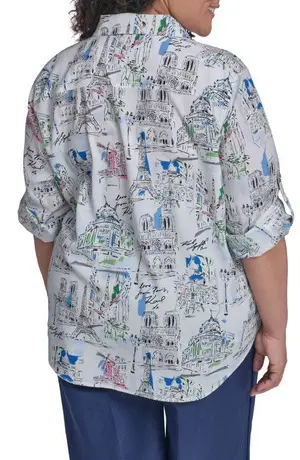 Karl Lagerfeld Paris Oversized Printed Button-up Shirt