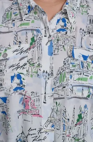 Karl Lagerfeld Paris Oversized Printed Button-up Shirt