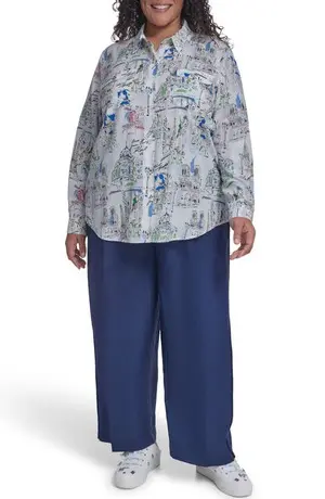 Karl Lagerfeld Paris Oversized Printed Button-up Shirt
